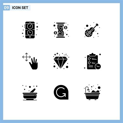 Set Of 9 Modern Ui Icons Symbols Signs For Diamond Gestures Guitar Finger Violin Editable Vector