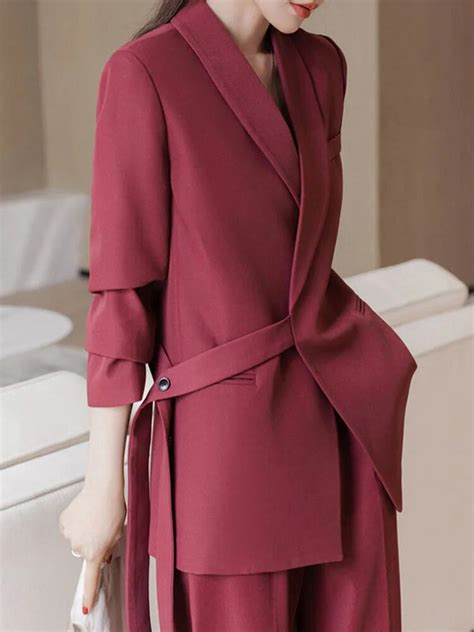 Badu Bg Елегантни панталонни костюми Дамски ежедневни офис корейски модни двукомпонентни плътни