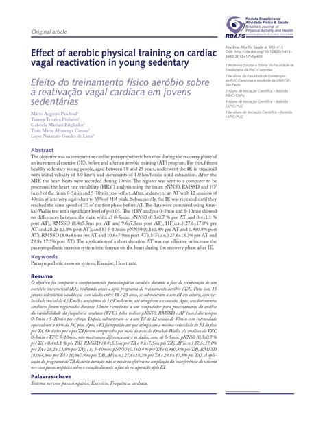 Pdf Effect Of Aerobic Training On Cardiac Vagal Reactivation In Young Sedentary