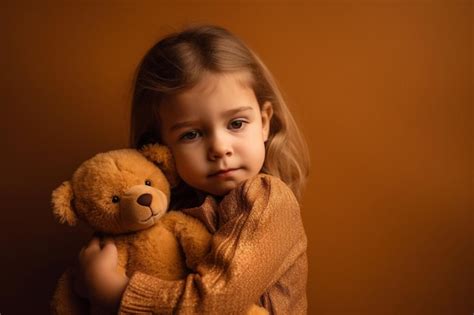 Premium Ai Image A Young Girl Holds A Teddy Bear In Her Hands