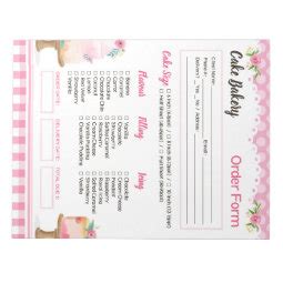 Cake Bakery Pink Order Form Notepad Zazzle