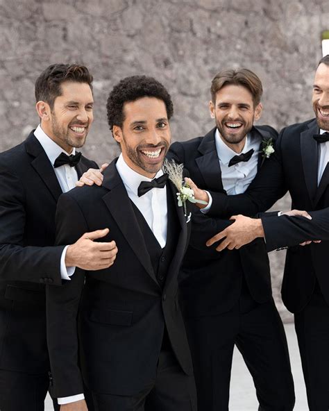 Classic Black Suit With Bowtie For Groom And Groomsmen Hockerty