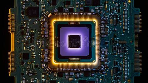 Close Up View Of A High Tech Circuit Board Highlighting A Central