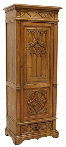French Gothic Revival Carved Oak Armoire For Sale At Auction On 21st