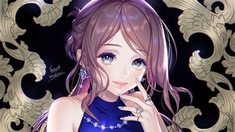 Brown Hair Close Foo Midori Gray Eyes Long Hair Original Signed White