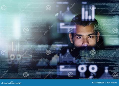 Looking through the Source Code. a Young Computer Programmer Looking through Data. Stock Photo ...