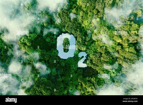 A Lake In The Shape Of Oxygen In The Middle Of A Lush Forest As A