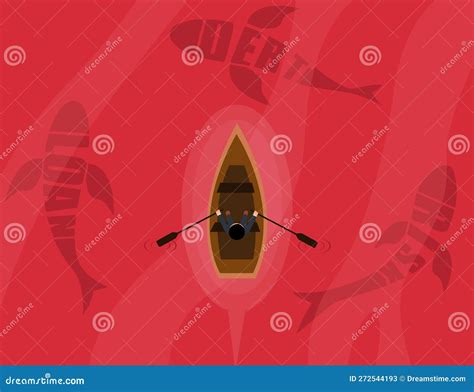 Business Investment Risk Business Man On A Boat Surrounded By Sharks