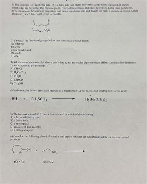 Solved 1 The Structure Is Of Jasmonic Acid It Is A Fatty