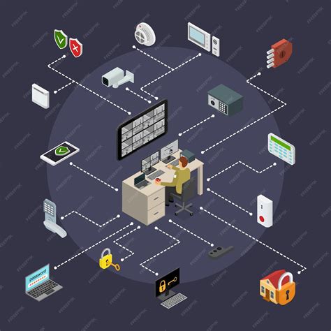 Premium Vector Security Guard Monitoring Service With Equipment