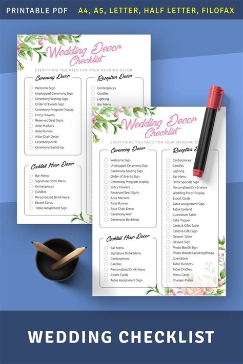 Wedding Checklist Planner Aesthetic Checklist Pdf Notes Aesthetic Template Planner Pages Ideas