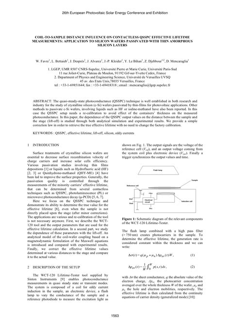 Pdf Coil To Sample Distance Influence On Contactless Qsspc Effective Lifetime Measurements