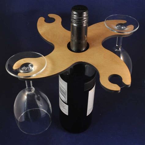 Wooden Wine Glass Holder For 4 Glasses Fits Most Bottle