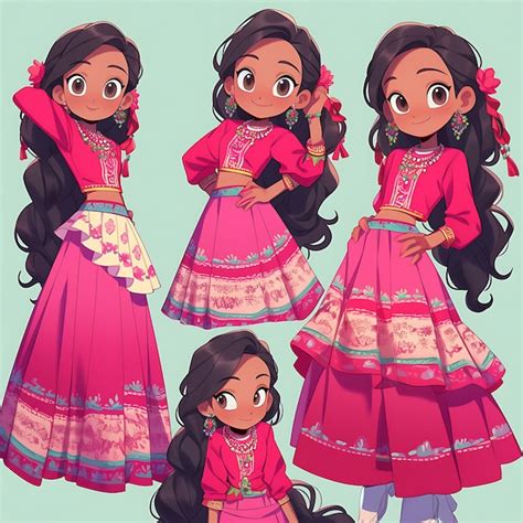 Premium Photo Sticker Of Female Chibi Kawaii Indian Ghagra Choli