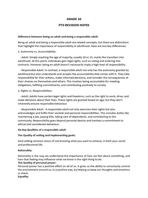 Grade 10 Revision Notes Pdf Adults Empathy