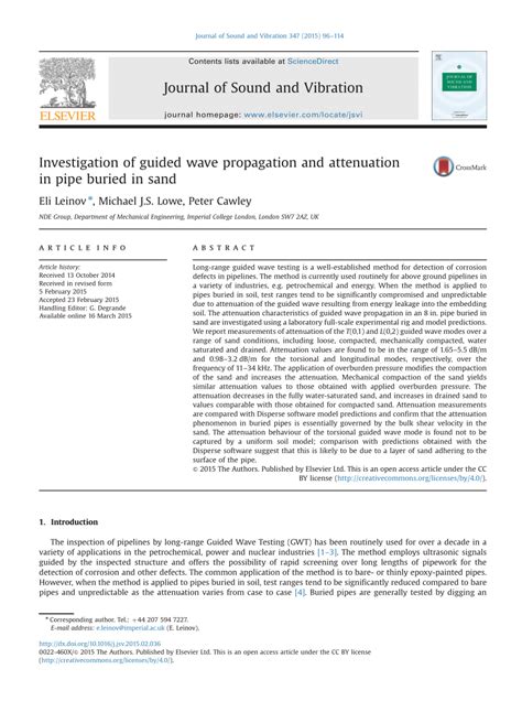 Pdf Investigation Of Guided Wave Propagation And Attenuation In Pipe Buried In Sand