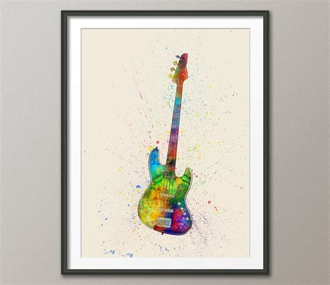 Electric Bass Guitar Abstract Watercolor Music Instrument Art Etsy