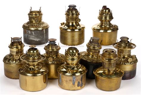 Assorted Brass Kerosene Parlor Lamp Fonts Lot Of Ten Auction