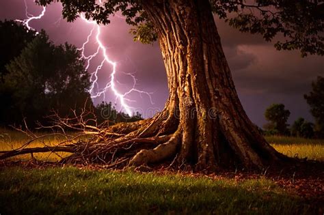 Tree Struck By Lightning In Violent Thunder Storm Stock Illustration Illustration Of Strike