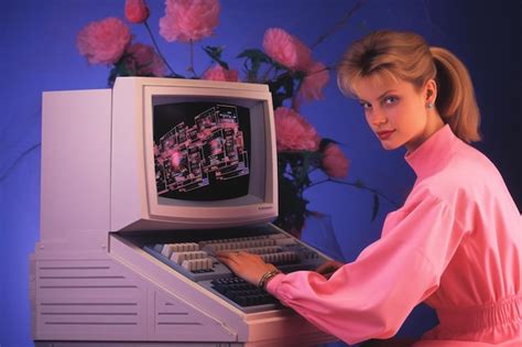 Colorful Image Of Vintage Retrowave Style Computer Monitor And Keyboard Advertising With Retro