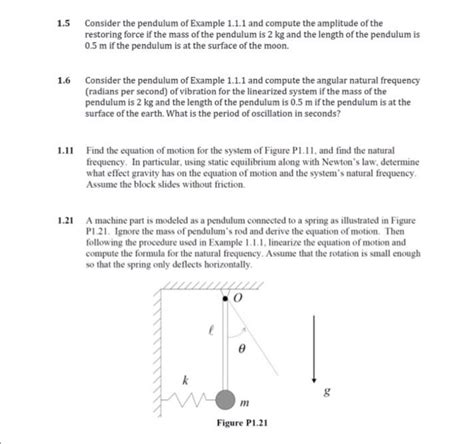 Consider The Pendulum Of Example And Compute Chegg