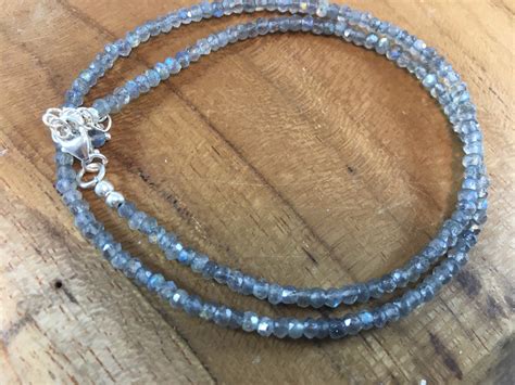 Labradorite Bead Necklace 925 Silver 18k Gold Plated With Charm