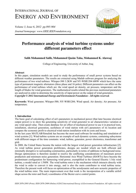 Pdf Performance Analysis Of Wind Turbine Systems Under Different