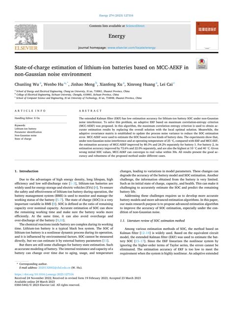 PDF State Of Charge Estimation Of Lithium Ion Batteries Based On MCC
