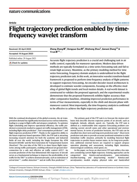 Pdf Flight Trajectory Prediction Enabled By Time Frequency Wavelet