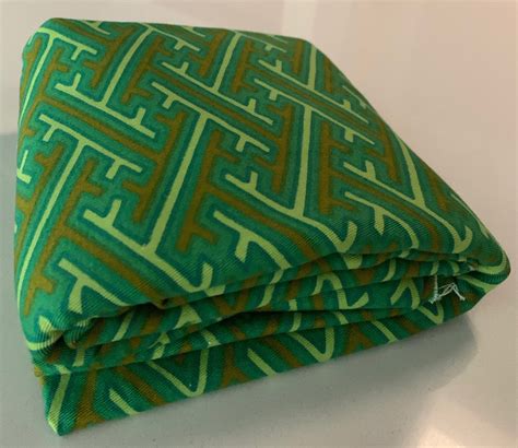 Vintage Green Geometric Screen Print Fabric Textile Material Cotton Mid
