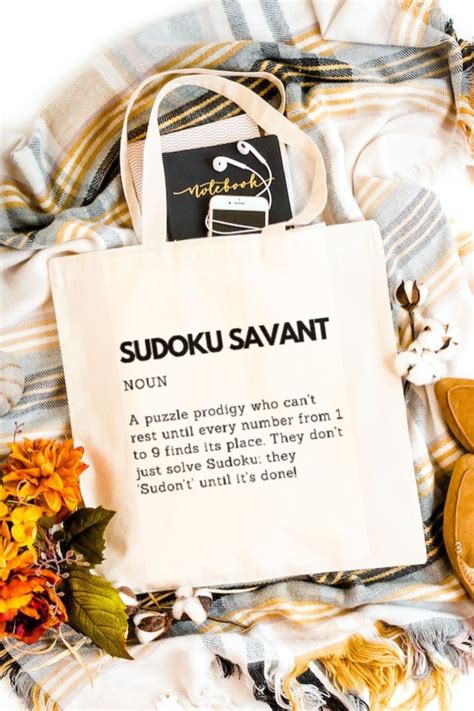 Sudoku Savant Definition Printed Funny Tote Bag Sudoku Enthusiast Cotton Bag T Idea For