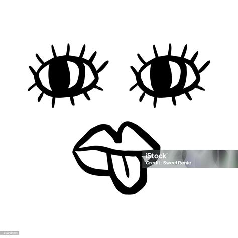 혀가 튀어 나와 재미있는 얼굴 낙서 벡터 일러스트 레이 션 순진한 라인 아트 귀여운에 대한 스톡 벡터 아트 및 기타 이미지 귀여운 낙서 드로잉 눈 신체 부분 Istock