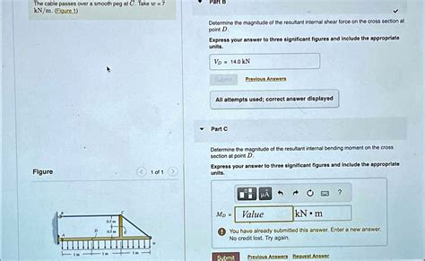The Cable Passes Over A Smooth Peg At C Take W 7 Knm Figure 1 Part B Determine The