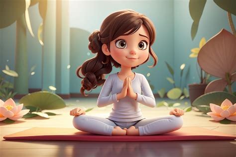 Premium Photo Cute Cartoon Girl In Yoga Lotus Pose