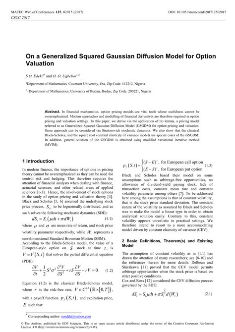 PDF On A Generalized Squared Gaussian Diffusion Model For Option Valuation