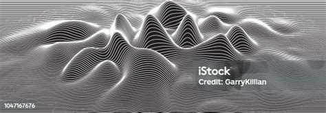 벡터 3d 에코 오디오 Wavefrom 스펙트럼 음악 진동 그래프 미래 시각화 파도 회색조 어두운 충 동 패턴 또는 추상적인 구호 지도입니다 프리 상승 개념입니다 3차원