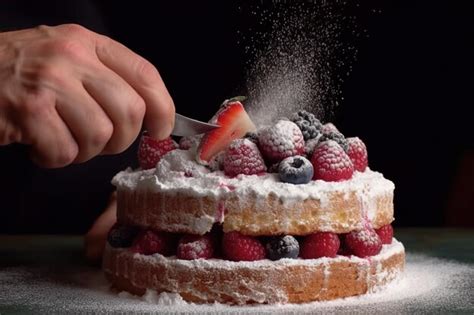 Premium Ai Image Close Up Of Man Dusting Powdered Sugar