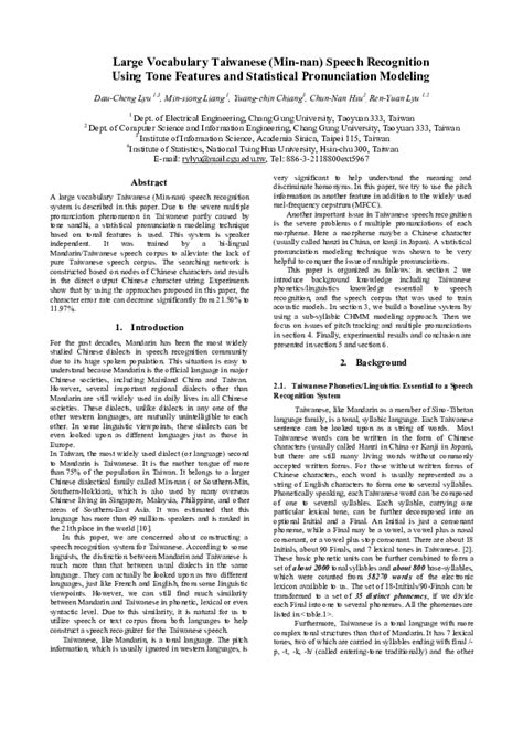 Pdf Large Vocabulary Taiwanese Min Nan Speech Recognition Using