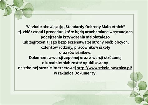 STANDARDY OCHRONY MAŁOLETNICH Publiczna Szkoła Podstawowa w Pysznicy