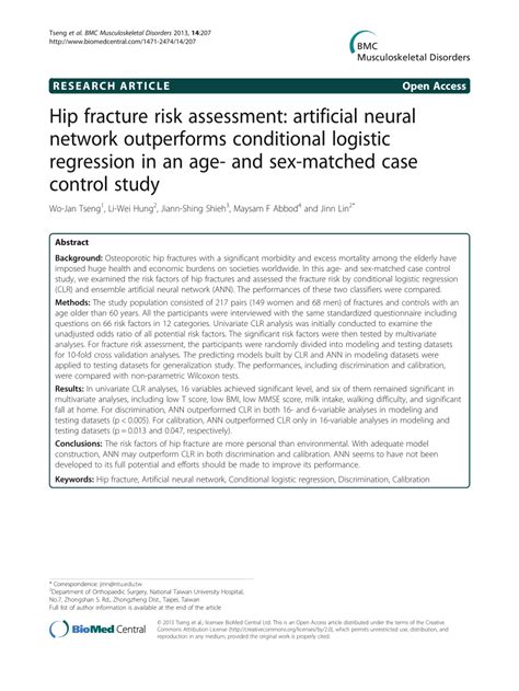Pdf Hip Fracture Risk Assessment Artificial Neural Network