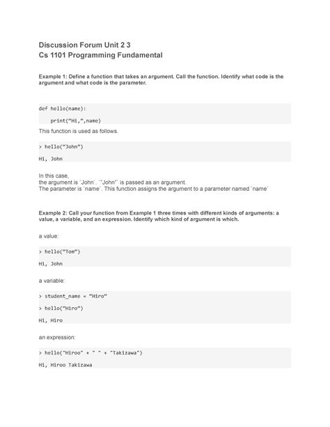 Discussion Forum Unit 2 3 CS 1101 Programming Fundamentals Discussion
