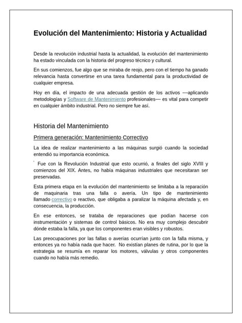 Origen Y Evolución Del Mantenimiento Industrial Pdf Software