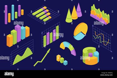 Isometric Graphs Statistic Charts For Business 3d Infographic Diagram