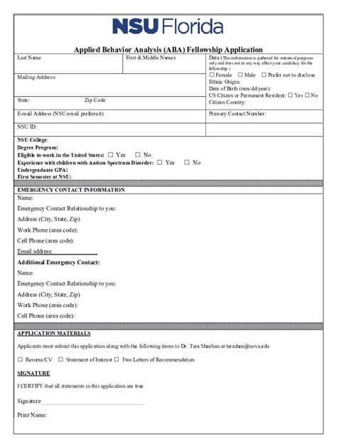 Fillable Online Psychology Nova Applied Behavior Analysis Aba