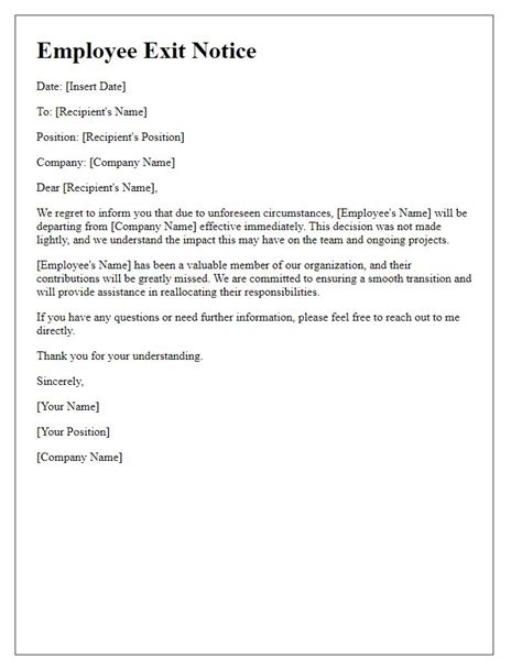 Letter Template For Sudden Employee Termination Notice Free Samples In PDF Letterin