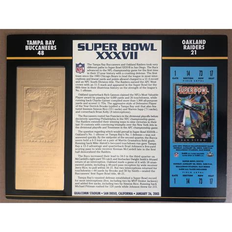 2003 Commemorative Super Bowl Xxxvii Card With Gold Ticket Buccaneers