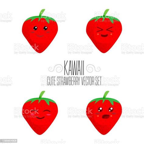 Kawaii 隔離草莓範本草莓友善的可愛圖解手做了可愛的背景藝術蔬菜壁紙向量圖形及更多一組物體圖片 一組物體 健康飲食 切斷 Istock