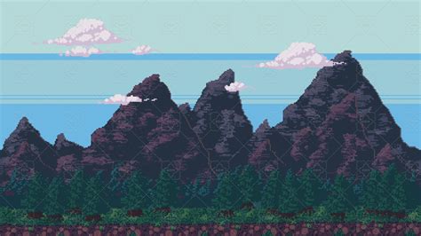 Pixel Mountainous Forest Parallax BG GameDev Market