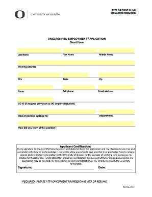 Fillable Online Hr Uoregon Unclassified Employment Application 2