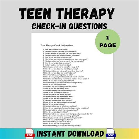 Teen Therapy Check In Questions Counseling Tools Therapist Mental